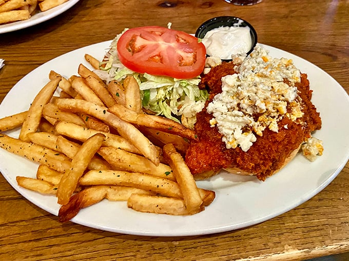 Buffalo chicken done right: crispy coating, tender meat, and enough heat to make you reach for your drink—but not enough to make you regret your decision.