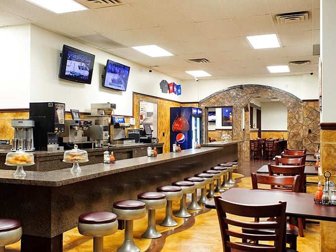 Counter seating: where breakfast dreams come true and friendly banter flows as freely as the coffee refills.