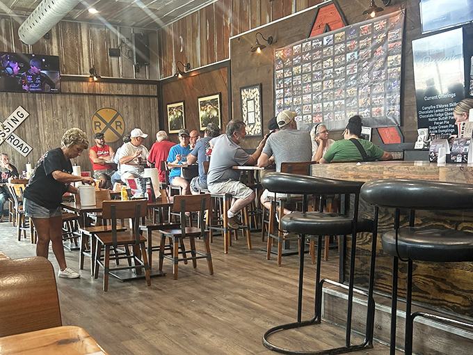 The true heart of any great small-town eatery—locals gathering to share food, stories, and the occasional town gossip.