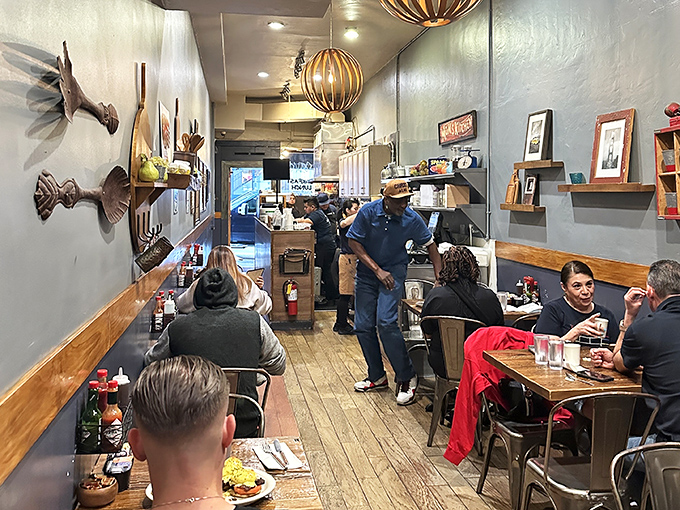 The narrow dining space buzzes with conversation and clinking silverware—a symphony of satisfaction orchestrated by hungry San Franciscans.