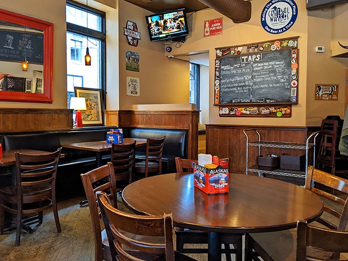 The dining area strikes that perfect balance between "neighborhood joint" and "destination restaurant." Note the chalkboard—always a good sign.