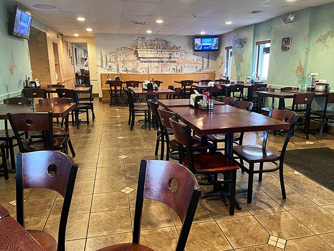 The dining room balances casual comfort with subtle charm – exactly the kind of place where you can linger over that last slice without feeling rushed.
