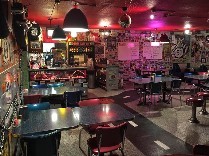 The dining area looks like it was decorated by someone who never met a collectible they didn't love. Somehow, the chaos creates the perfect backdrop for comfort food.