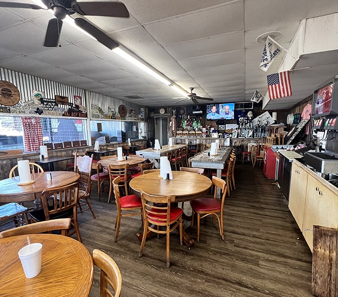 Where BBQ dreams come true – ceiling fans lazily circulate the intoxicating aroma of smoked meats while locals share the gospel of good eating.