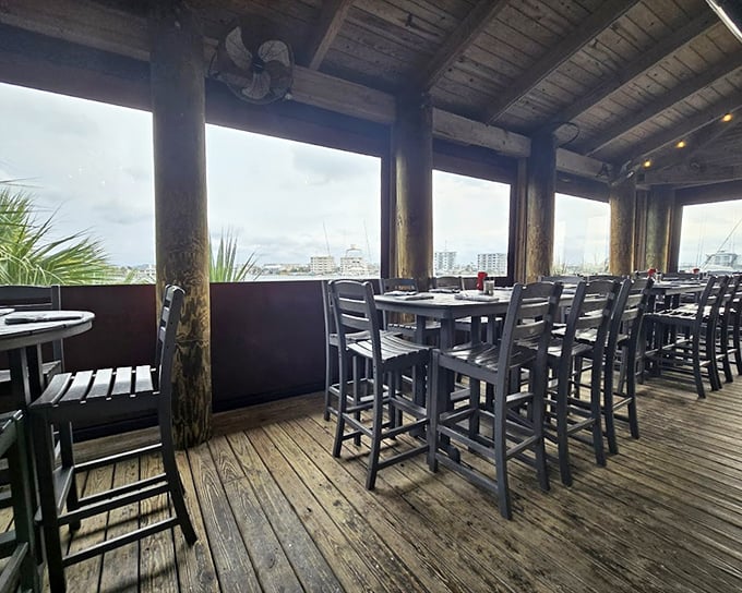 High ceilings, weathered wood, and harbor views—if Ernest Hemingway designed a seafood restaurant, it might look something like this.