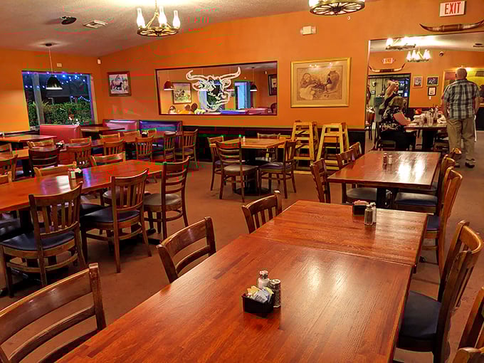 Tables spaced for conversation, not eavesdropping—a dining room designed when "social" meant actually talking to your dinner companions.