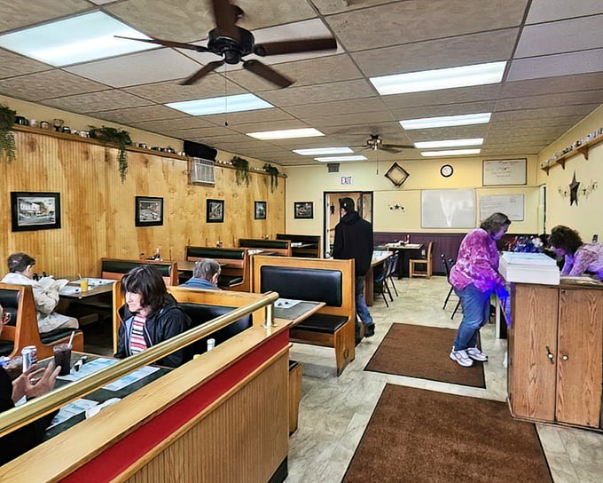 The dining area where strangers become neighbors and neighbors become friends. These booths have heard more local news than any newspaper.