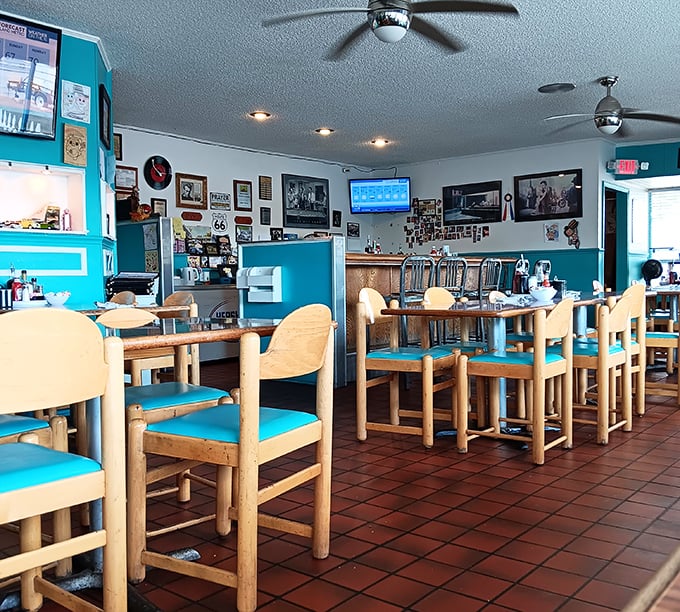 The dining area isn't just arranged for efficiency—it's strategically designed for maximum people-watching while maintaining optimal gravy-to-mouth trajectory.