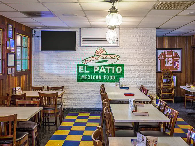 The dining room feels like your favorite aunt's house—if she happened to make the best enchiladas in Texas and hung a sombrero on the wall.