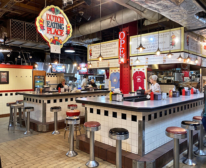 Classic diner aesthetics with those unmistakable counter stools—where strangers become temporary friends united by their love of good food.