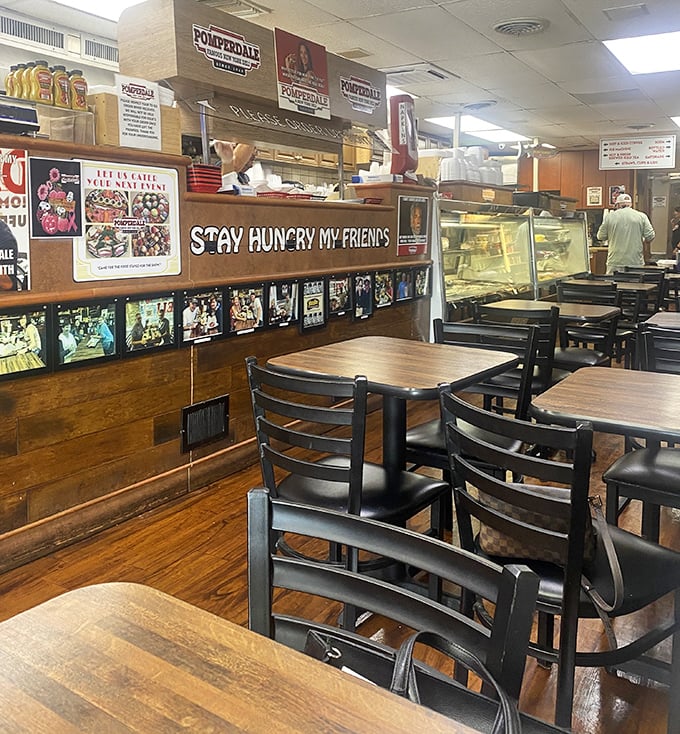 The no-frills dining area says everything about Pomperdale's priorities – all energy goes to the food, not fancy fixtures or Instagram-worthy decor.