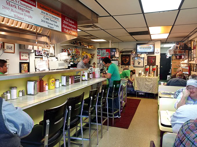 The walls tell stories that menus can't—decades of community memories framed alongside the daily specials.