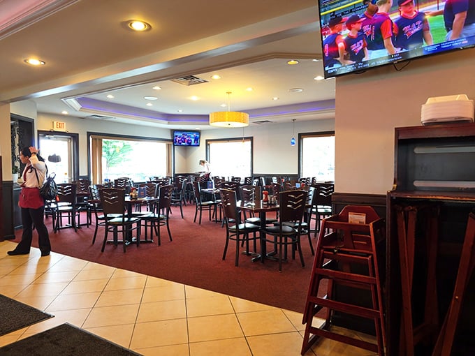 The dining area waits patiently between rushes, like a theater between performances—soon to be filled with the symphony of forks and conversation.