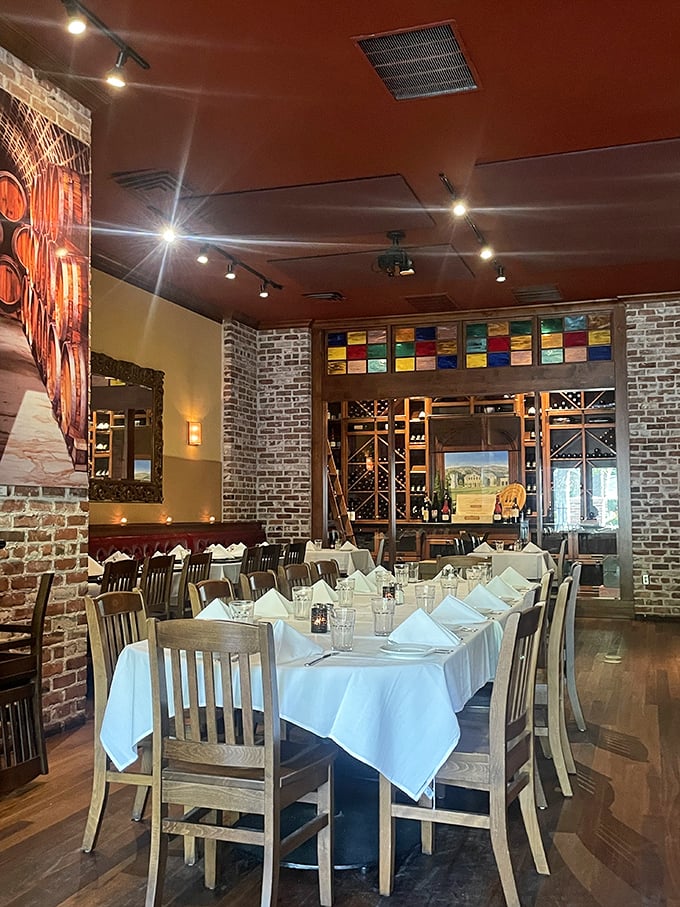 The dining room waits expectantly, each table a blank canvas ready for the evening's delicious masterpieces.