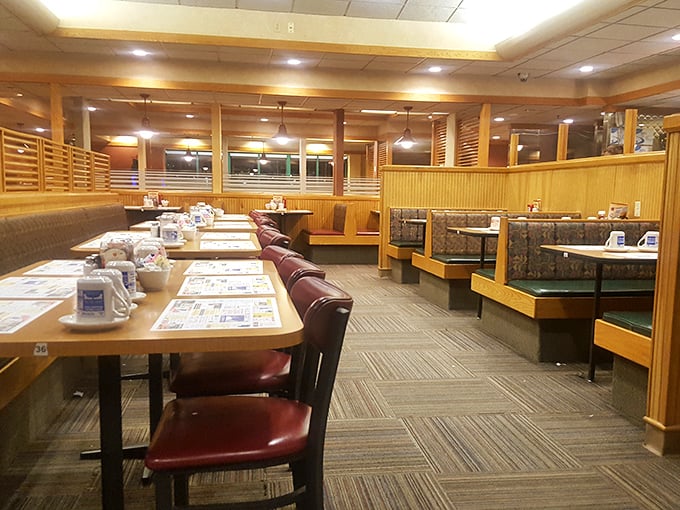 Empty tables waiting for their next story—each booth a potential setting for family celebrations, first dates, or Tuesday morning philosophizing.