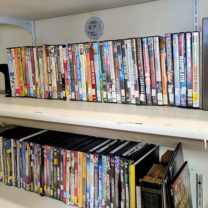Hollywood's greatest hits line these shelves, ready to transform your Tuesday night into a cinematic adventure for less than a rental fee.