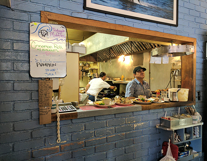 Where breakfast dreams are born. The open kitchen offers a glimpse into the culinary choreography that produces Linda's legendary morning fare.
