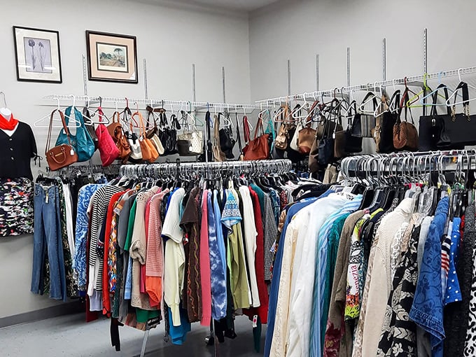Handbag heaven hanging in perfect formation. Designer dreams and practical purses side by side in a fashionista's playground.