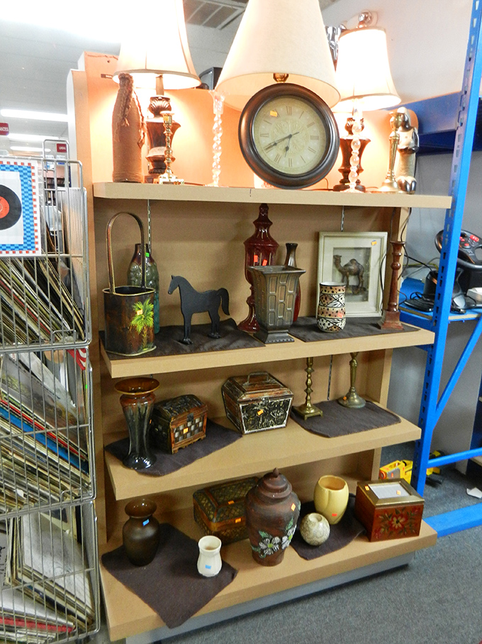 This shelf isn't just displaying home décor; it's exhibiting decades of American design trends that have come full circle from stylish to kitsch to cool again.