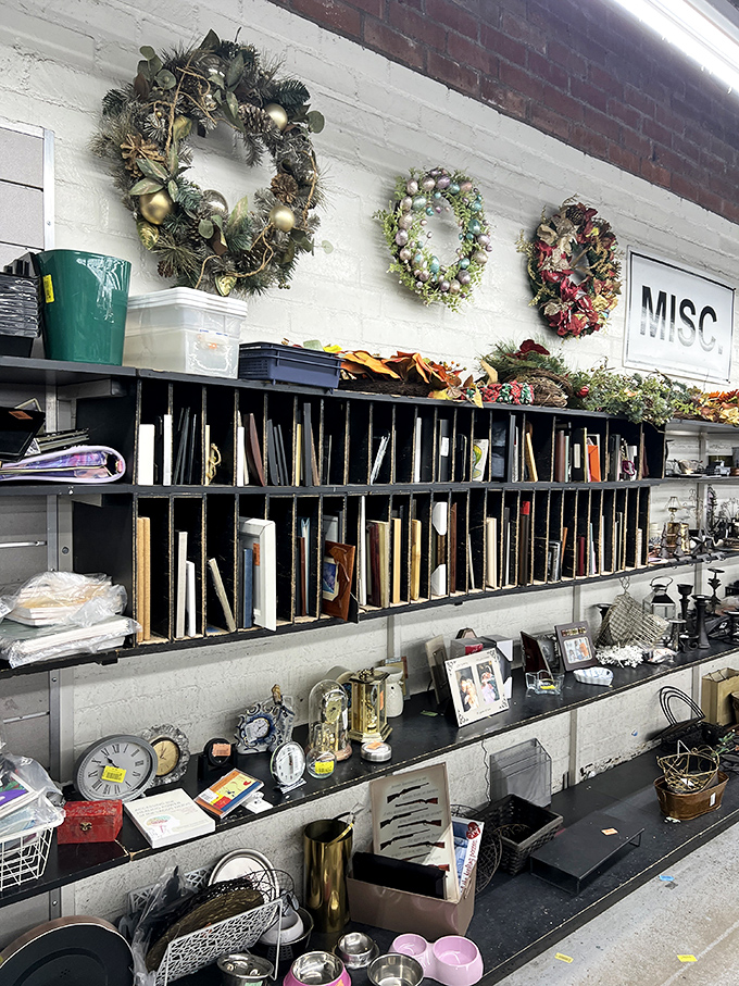 Seasonal wreaths and curated chaos—the miscellaneous section is where random objects find unexpected harmony.