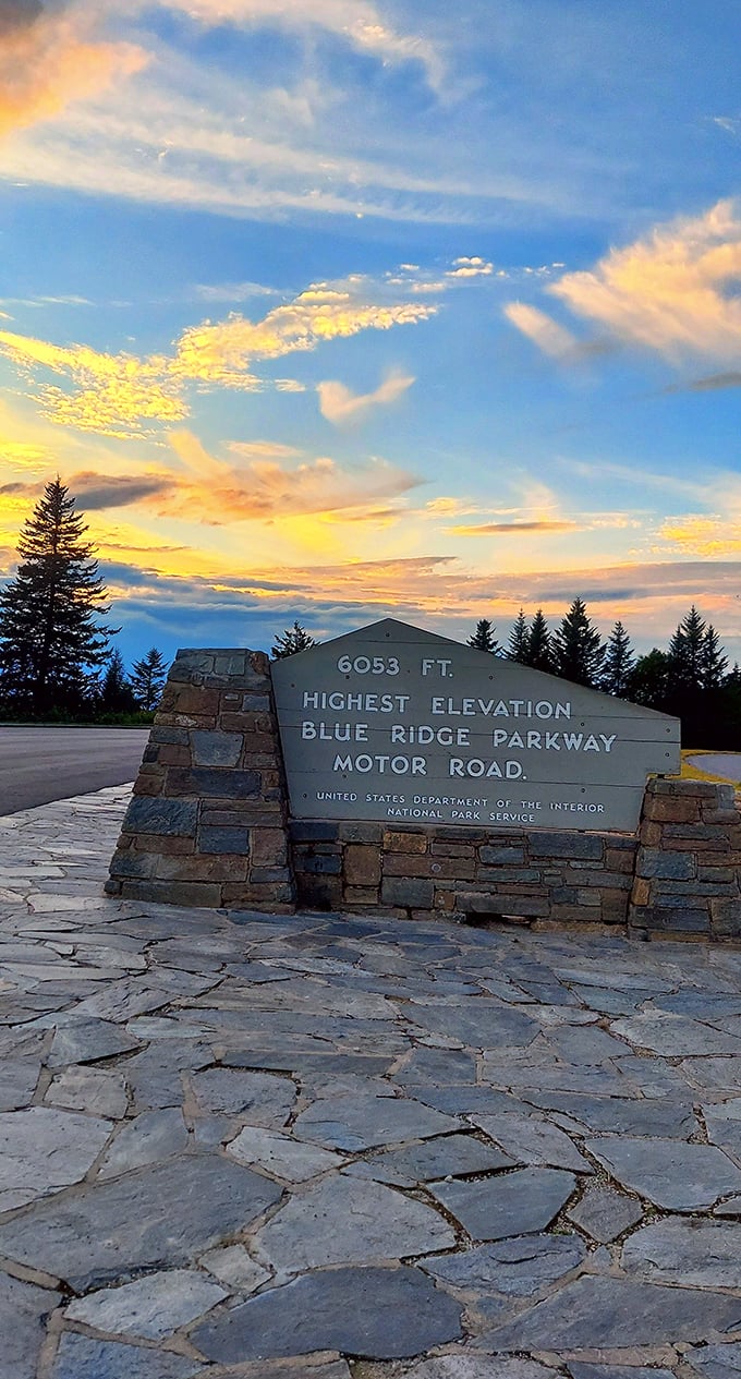 Not just a sign—a promise of elevation. At 6,053 feet, this marker at nearby Richland Balsam reminds us we're literally above it all.