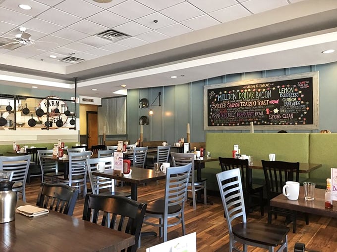 The chalkboard menu and open kitchen create that rare dining alchemy – casual enough for everyday, special enough for celebrations.