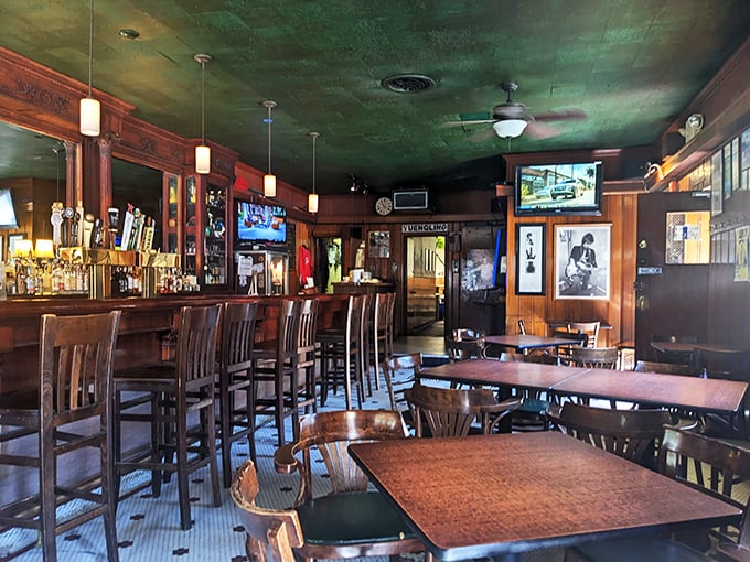 No designer lighting or trendy fixtures here—just decades of conversations soaked into wood that's seen it all.