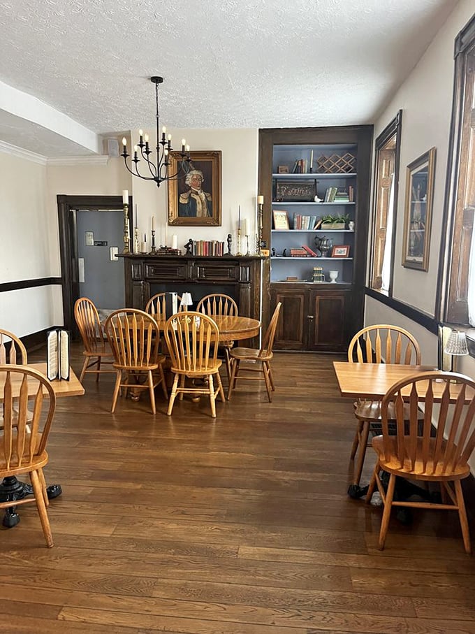 History books come alive in this dining room where presidential portraits watch over your meal like approving ancestors at a family reunion.