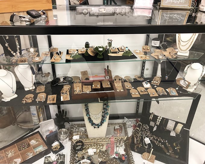 Jewelry displays that make you wonder if you were born in the wrong era – each piece telling stories of bygone elegance.