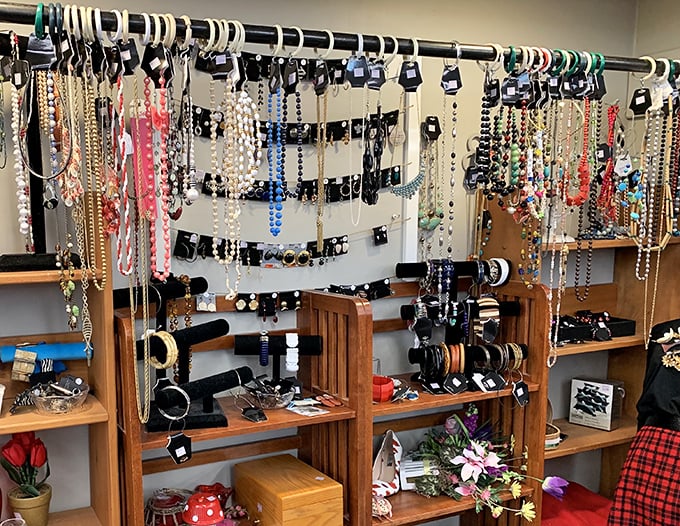 Jewelry displays that would make a pirate reconsider his career choice. That strand of pearls has stories to tell from decades of special occasions.