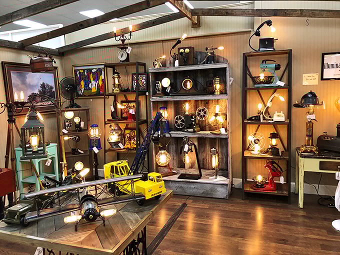 These repurposed industrial lamps aren't just lighting fixtures—they're conversation pieces with previous lives as machinery parts.