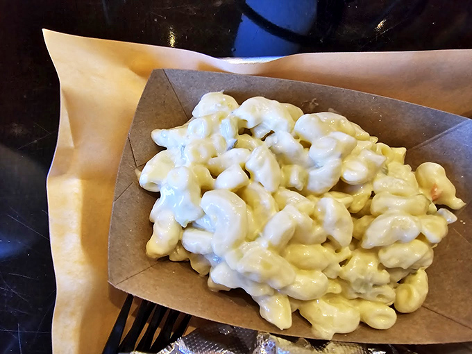 Mac and cheese so creamy and comforting it should come with a warning label: "May induce involuntary food moans and childhood flashbacks."