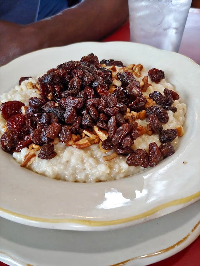 Oatmeal elevated to art form with cranberries and nuts – proof that "healthy breakfast" doesn't have to mean "sad breakfast."