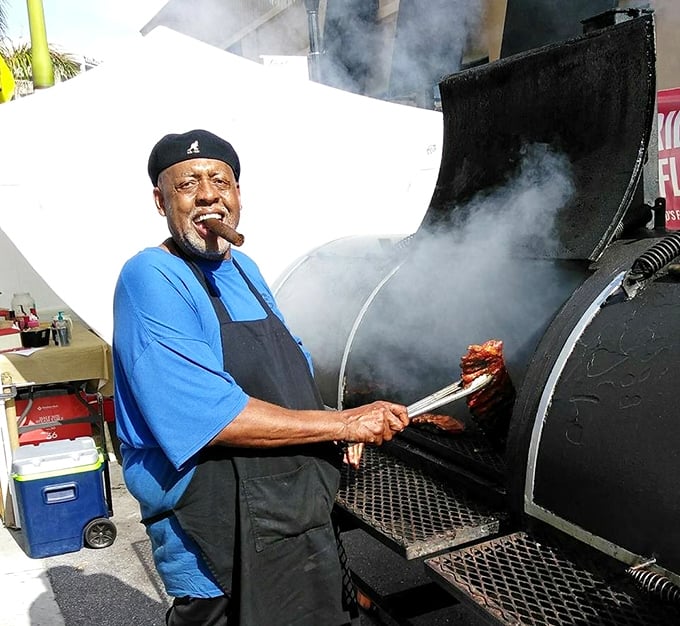 The outdoor smoker—where the magic happens. If heaven has a scent, it's probably this.