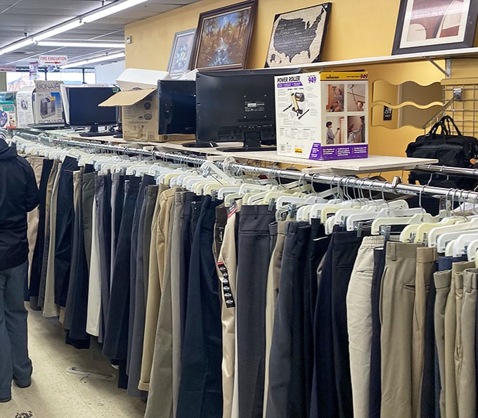 Men's trousers organized with military precision—because finding your size shouldn't require an archaeological expedition.