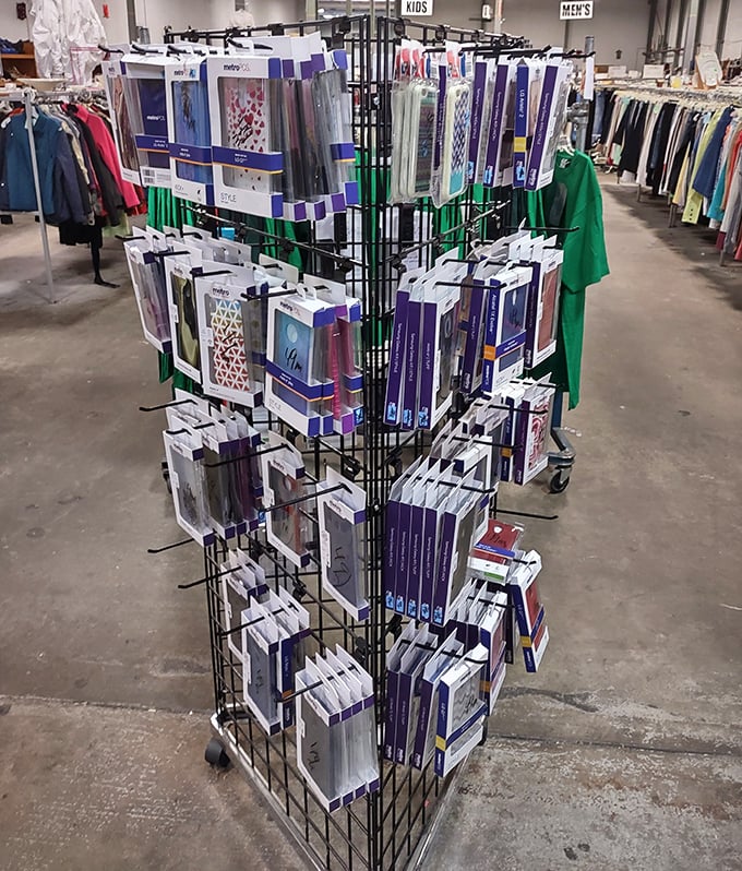 A spinning rack of phone cases – because even your technology deserves a thrifty makeover with last year's trends.