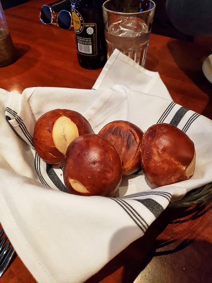 Pretzel rolls that make regular bread seem like it's not even trying—warm, chewy perfection that's worth the trip alone.