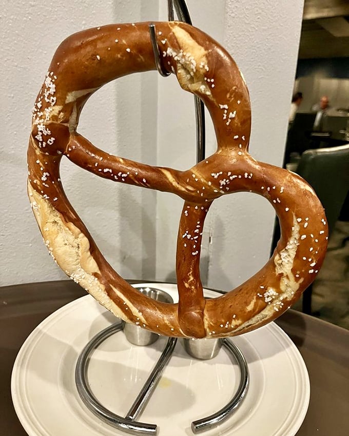 This isn't just any pretzel—it's a carb-lover's dream sculpture, twisted into perfection and sprinkled with salt like edible diamonds.