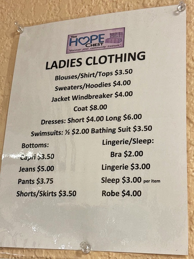 The pricing board that makes retail therapy actually therapeutic. Where else can you score a complete outfit for less than the cost of a fancy coffee?