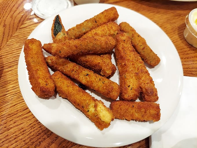 Provolone sticks arrive golden and stretchy, proving that sometimes the simplest pleasures bring the greatest joy.