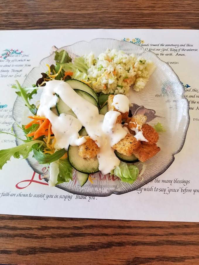 A garden-fresh salad with house-made ranch dressing. Even the vegetables taste better in Amish country.