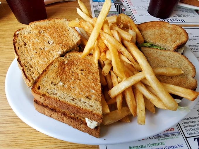 The sandwich isn't deconstructed, reimagined, or fusion-inspired—it's just really good, with fries that clearly didn't come from a freezer bag.