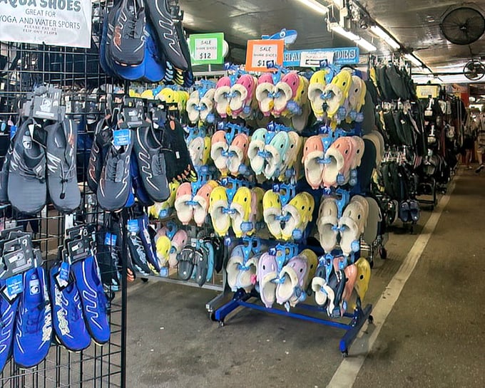 Flip-flops in every color of the Florida sunset – because you can never have too many pairs, apparently.
