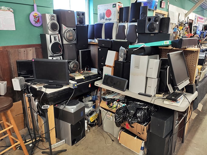 The speaker tower of Babel. One man's outdated technology is another's vintage audio treasure hunt, with bass response that digital just can't match.