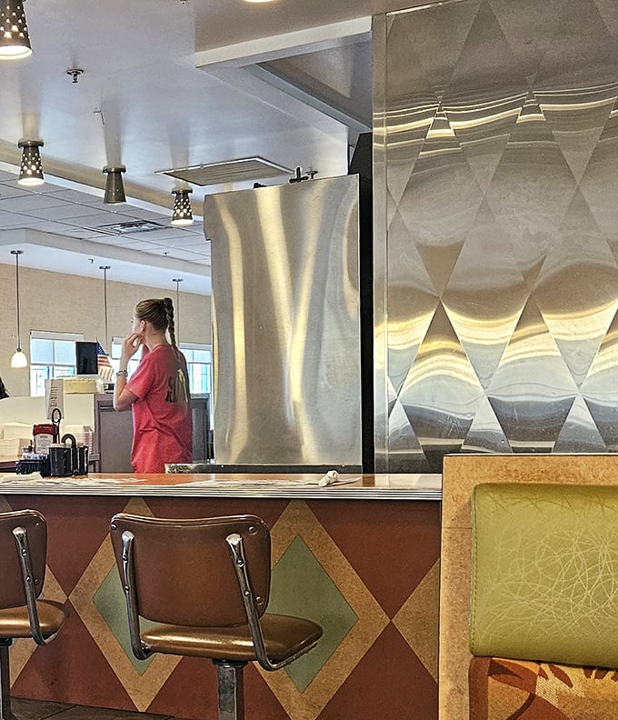 The counter area where diner magic happens. Chrome, formica, and friendly service—some things never go out of style.