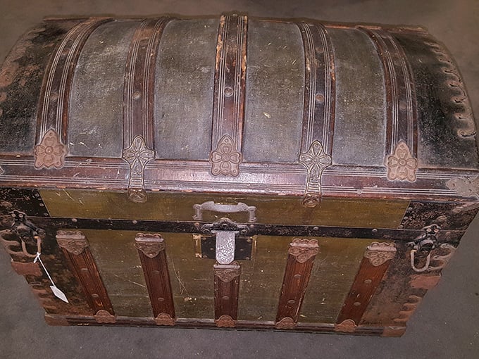 This steamer trunk didn't just carry clothes—it carried dreams across oceans and continents. If only its brass latches could talk!