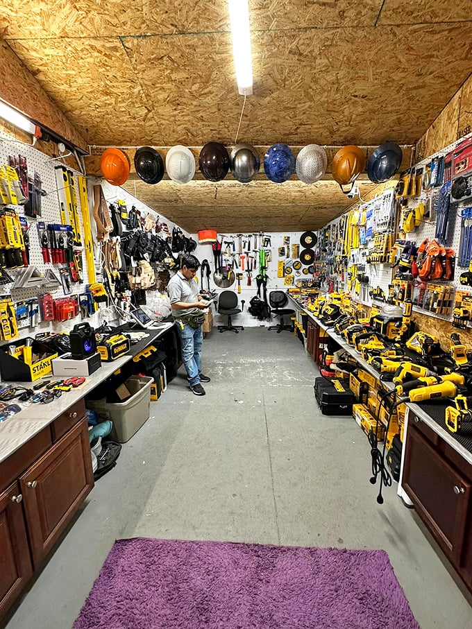 This tool shop looks like what would happen if Bob Vila and Batman combined their storage systems—every DIY dream hanging in perfect order.