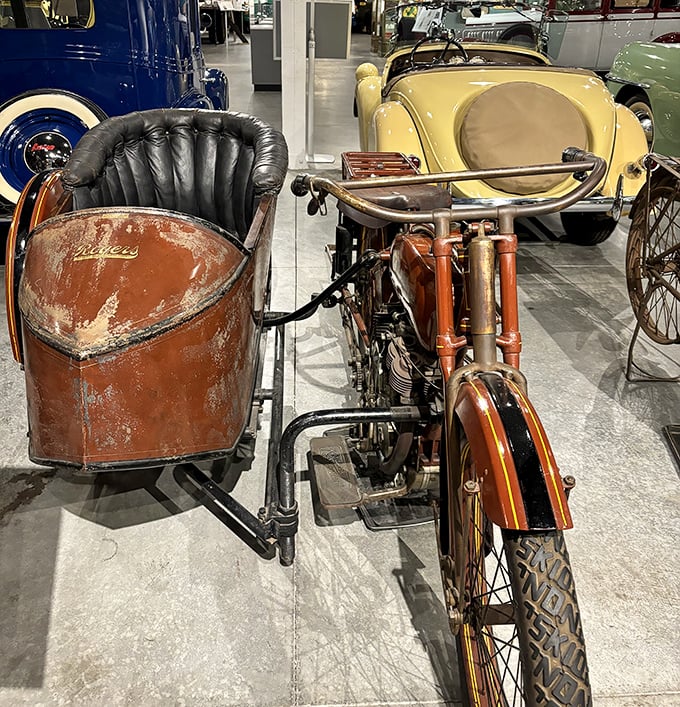 This motorcycle with sidecar arrangement wasn't just transportation—it was the original "plus one" invitation system for road adventures.