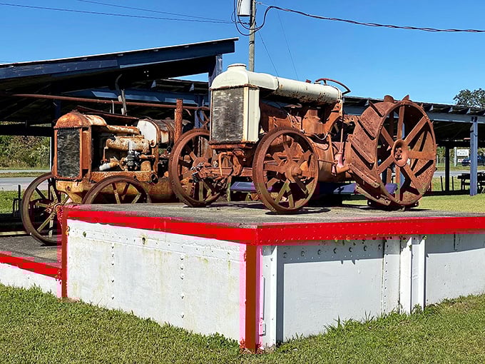 This rust-colored beauty once transformed American agriculture and now stands as an iron monument to ingenuity. Yesterday's workhorse, today's conversation piece.