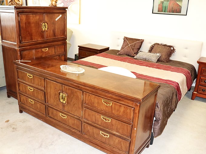 A bedroom set with more drawers than your life has secrets—solid wood craftsmanship that survived one family and is ready for yours. 